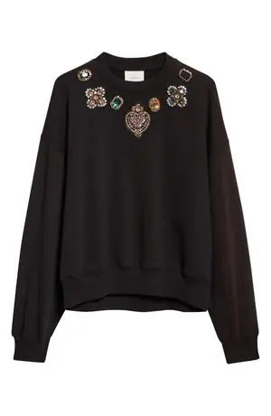 Cinq À Sept Baroque Patches Rhinestone Crewneck Sweater