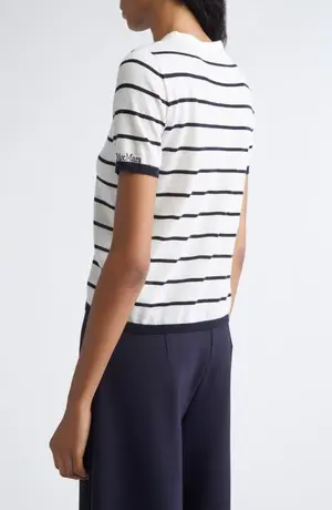 Max Mara Pavetta Stripe Short Sleeve Cashmere & Silk Sweater - Ivory