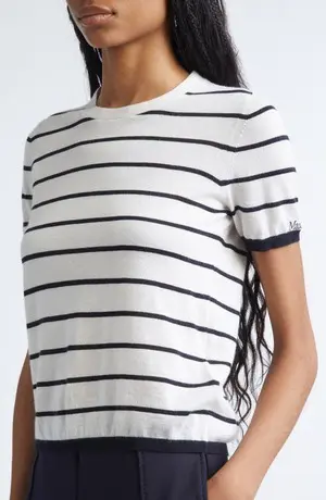 Max Mara Pavetta Stripe Short Sleeve Cashmere & Silk Sweater - Ivory