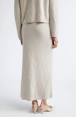 Max Mara Diamond Stitch Cashmere Midi Skirt - Beige