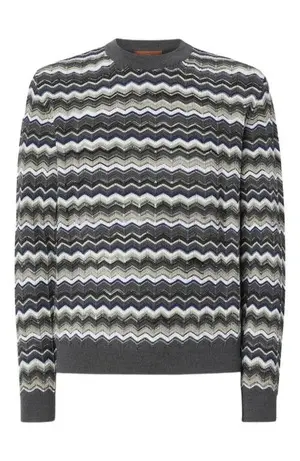 Missoni Crew Neck Zigzag Pattern Sweater - Grey & Beige