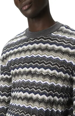 Missoni Crew Neck Zigzag Pattern Sweater - Grey & Beige