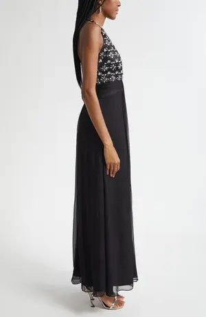 Ramy Brook Martina Embellished Bodice Chiffon Gown