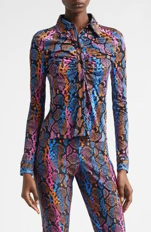 Versace Python Print Liquid Jersey Button-up Shirt - Sky Pink Sapphire Spice