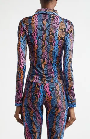 Versace Python Print Liquid Jersey Button-up Shirt - Sky Pink Sapphire Spice