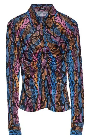 Versace Python Print Liquid Jersey Button-up Shirt - Sky Pink Sapphire Spice