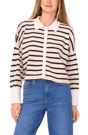 1.State Striped Button-up Sweater