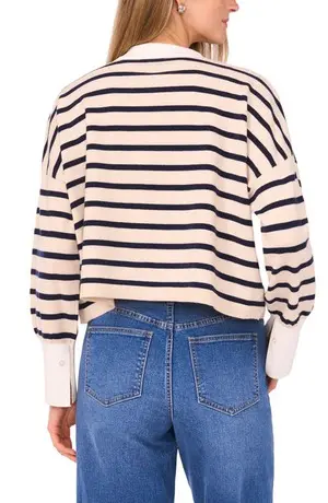 1.State Striped Button-up Sweater