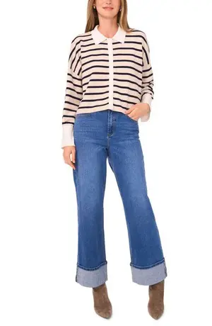 1.State Striped Button-up Sweater