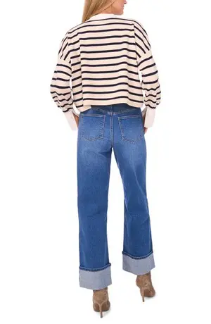 1.State Striped Button-up Sweater