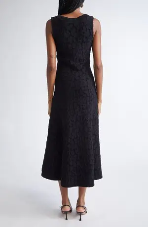 St. John Cotton Blend Velveteen Leopard Jacquard Midi Dress