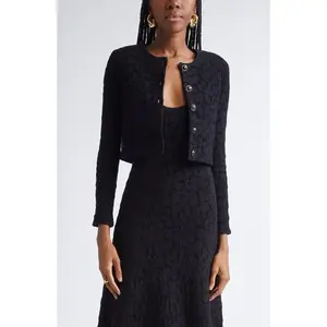 St. John Leopard Jacquard Crop Cardigan Jacket