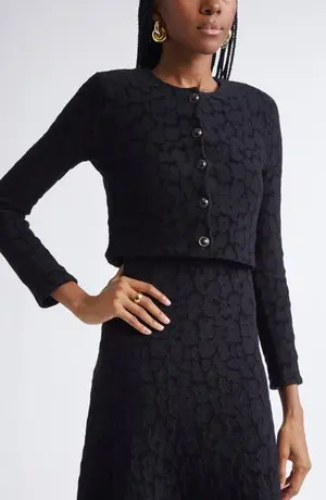 St. John Leopard Jacquard Crop Cardigan Jacket