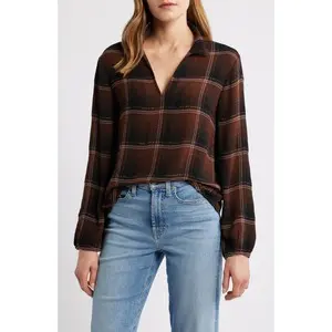 CLOTH & STONE Plaid Popover Top
