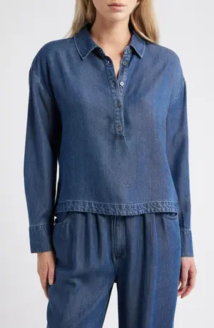 CLOTH & STONE Half Placket Denim Popover Top