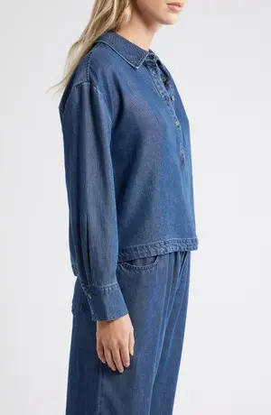 CLOTH & STONE Half Placket Denim Popover Top