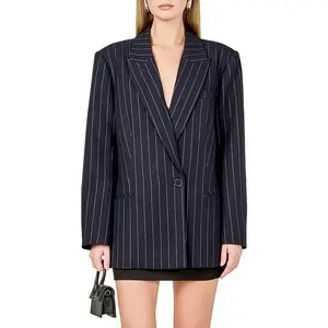 Endless Rose Oversized Pinstripe Blazer - Navy