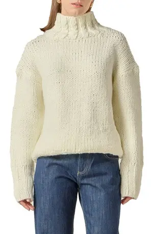 English Factory Chunky Turtleneck Long Sleeve Sweater - Cream