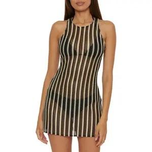 BECCA® By Rebecca Virtue Cabo Stripe Sheer Cover-up Minidress - Black/natural