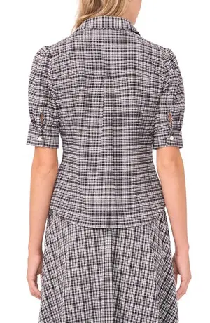 Vince Camuto Plaid Puff Sleeve Button-up Top