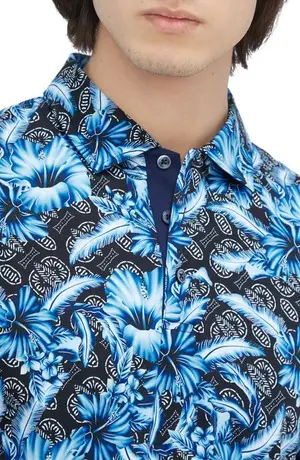 Bugatchi Hendrix Digital Floral Print Pima Cotton Polo - Navy