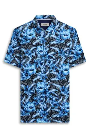 Bugatchi Hendrix Digital Floral Print Pima Cotton Polo - Navy