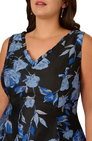 Adrianna Papell Metallic Floral High-low Dress