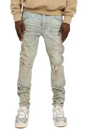 PURPLE BRAND Mud Ripped Skinny Jeans
