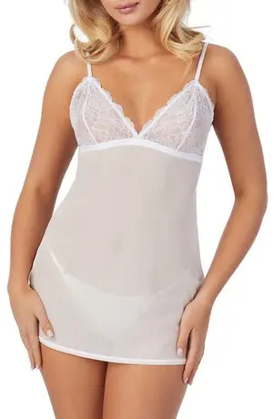 ON GOSSAMER Luxe Lace Chemise & Thong Set - White