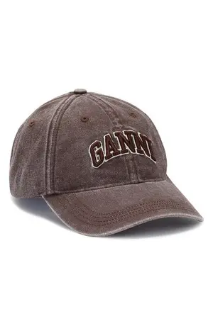 GANNI Washed Organic Cotton Canvas Baseball Cap Chocolate Plum