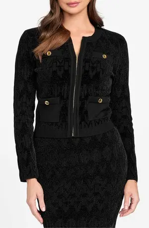 MARCIANO Adele Logo Jacquard Chenille Zip-up Cardigan