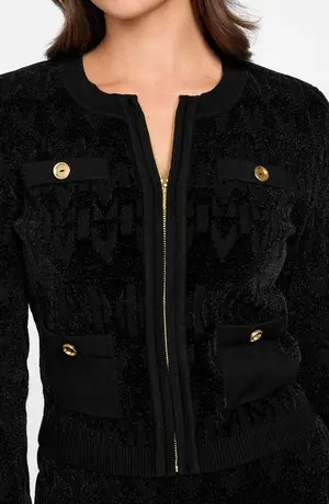 MARCIANO Adele Logo Jacquard Chenille Zip-up Cardigan