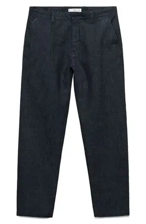 Mango Straight Fit Cotton & Linen Twill Pants