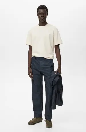Mango Straight Fit Cotton & Linen Twill Pants