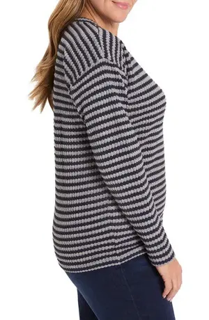 NIC+ZOE Texture Stripe Button-shoulder Top