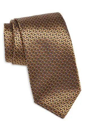 Canali Geometric Silk Necktie - Yellow