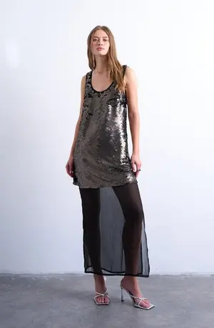 Topshop Sequin Maxi Dress With Sheer Hem