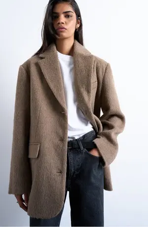 Topshop Three-button Brushed Coat - Camel