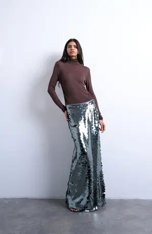 Topshop Sequin Maxi Column Skirt