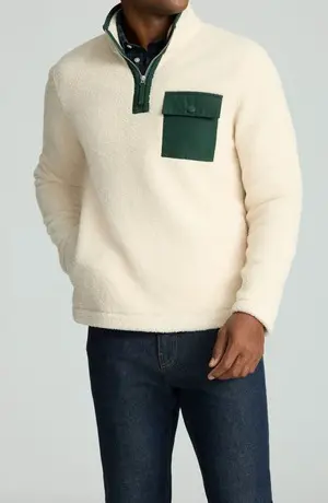 UNTUCKIT Quarter Zip Fleece Pullover - Ecru
