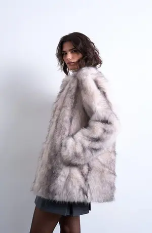 Topshop Faux Fur Collarless Coat