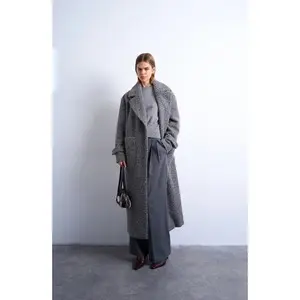 Topshop Brushed Longline Coat - Charcoal