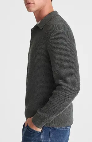 Madewell Shaker Stitch Cotton Sweater Polo - Heather Charcoal