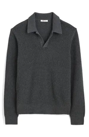 Madewell Shaker Stitch Cotton Sweater Polo - Heather Charcoal