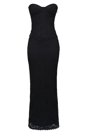 House Of Cb Lace-up Strapless Lace Corset Gown - Black