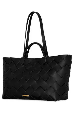 Rebecca Minkoff Mini Frankie Woven Leather Tote - Black