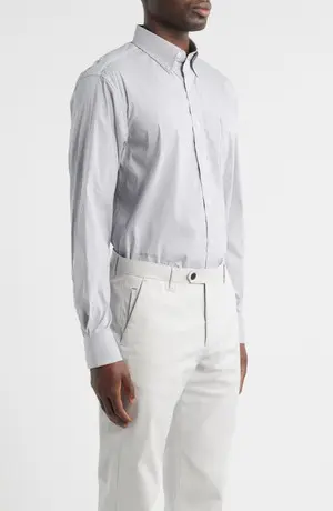 EAGLE Regular Fit Grey Gingham Check Cotton Button-down Oxford Shirt - Gray