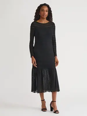 Misook Fit & Flare Lace Maxi Dress - Black