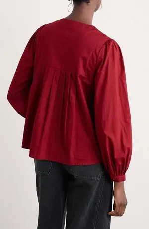 SEASALT CORNWALL Thornapple Embroidered Balloon Sleeve Organic Cotton Top