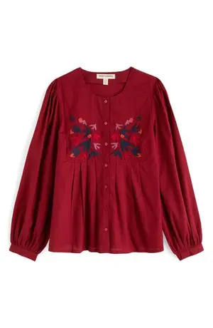 SEASALT CORNWALL Thornapple Embroidered Balloon Sleeve Organic Cotton Top